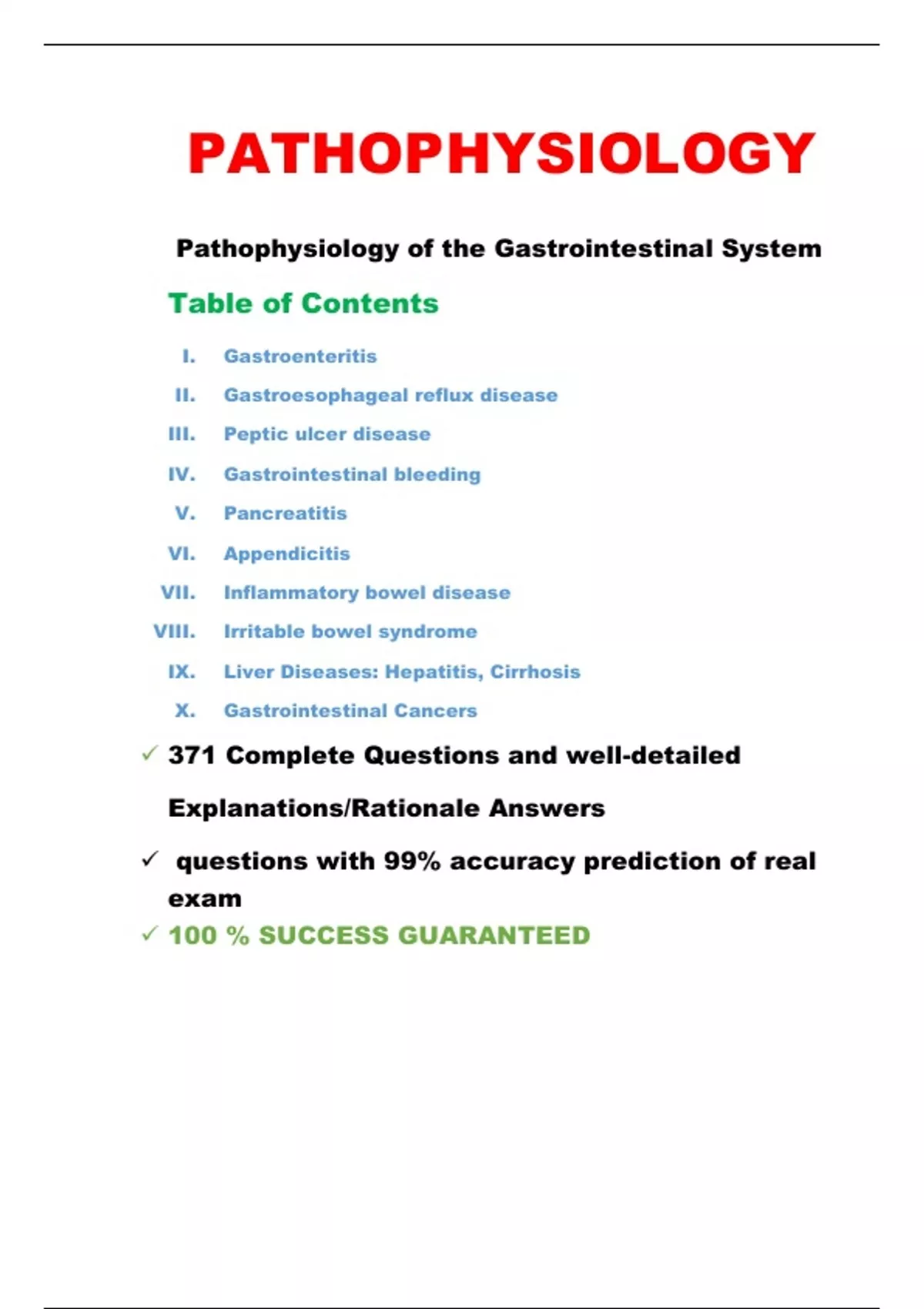 Pathophysiology of the Gastrointestinal System questions with well ...