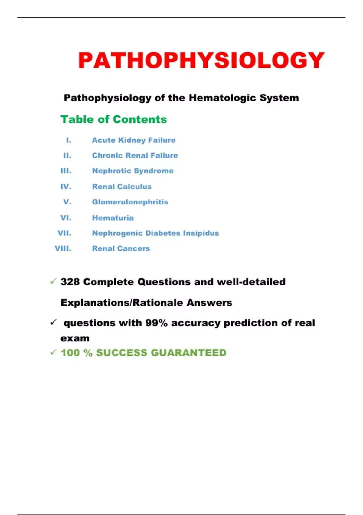 Pathophysiology of the renal system Questions and Verified Answers with ...