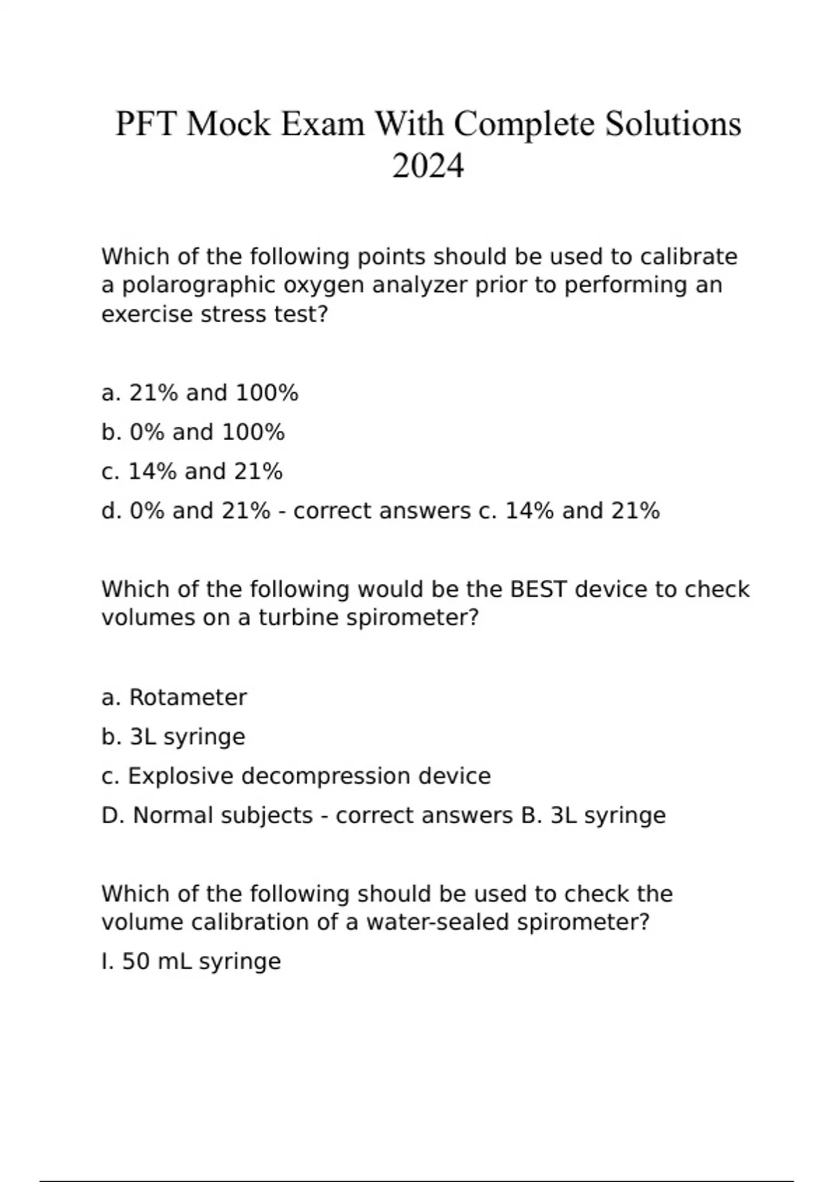 PFT Mock Exam With Complete Solutions 2024 - CPFT - Stuvia US
