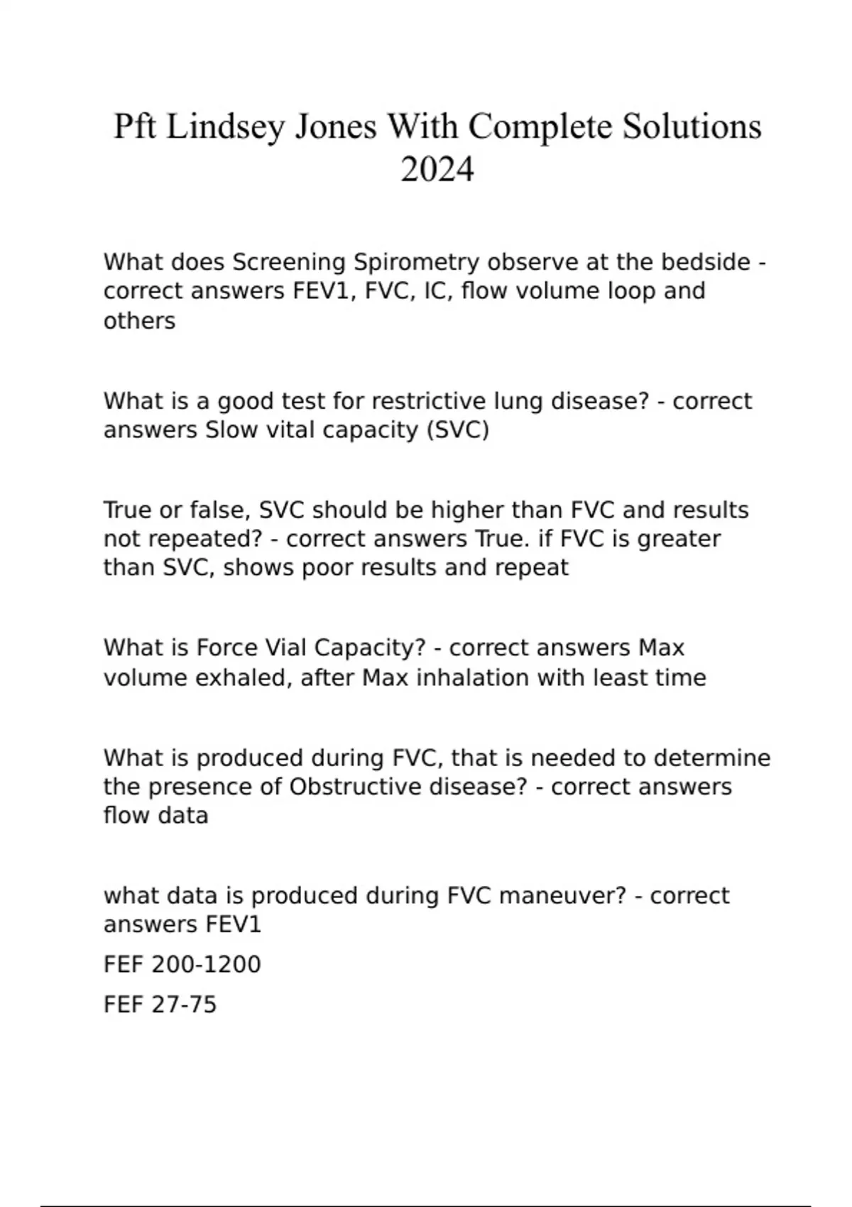 Pft Lindsey Jones With Complete Solutions 2024 - CPFT - Stuvia US