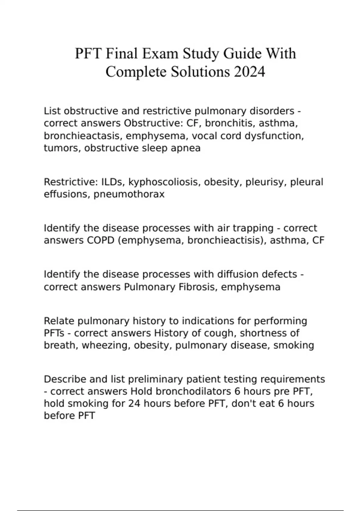 PFT Final Exam Study Guide With Complete Solutions 2024 - CPFT - Stuvia US