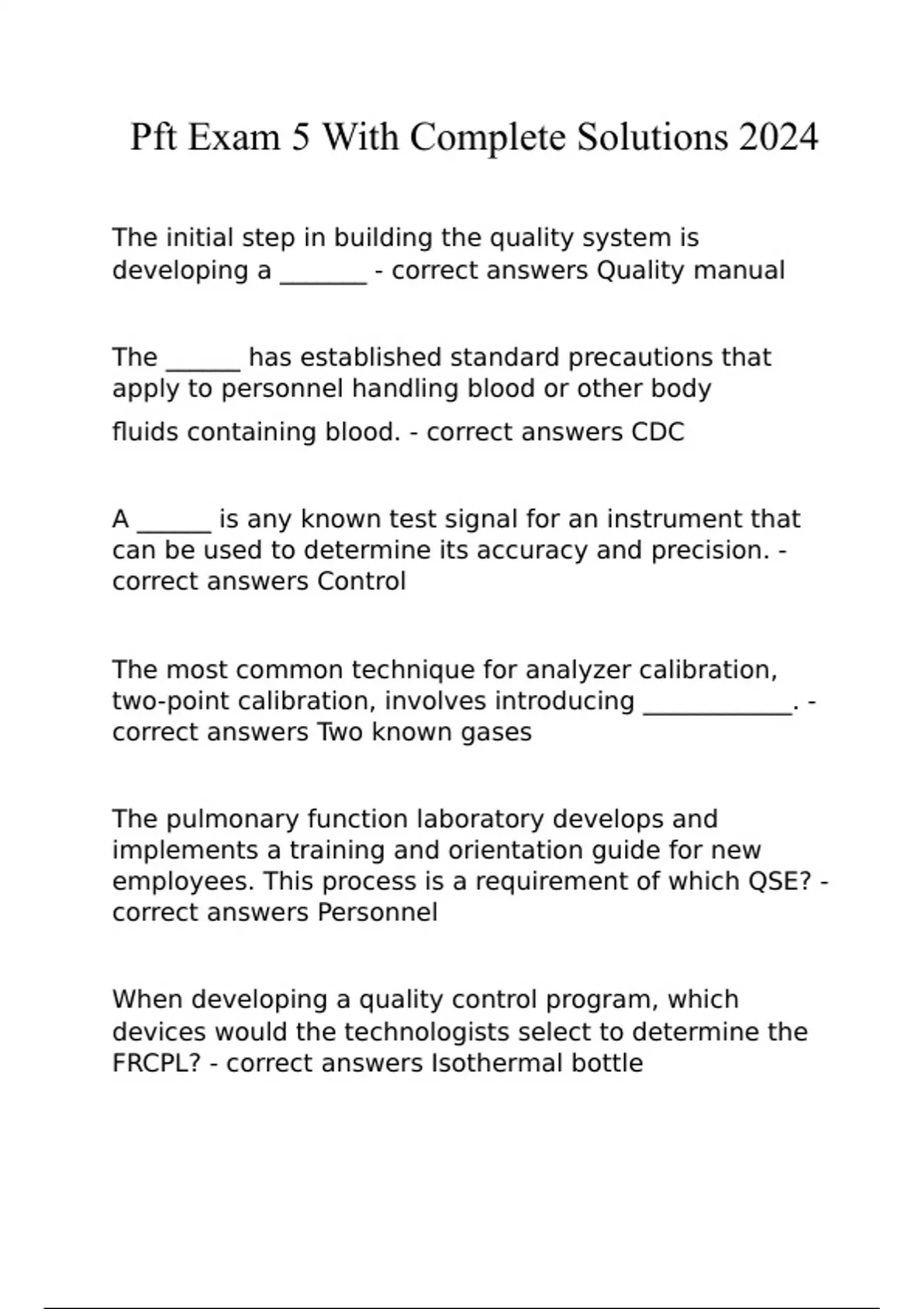 Pft Exam 5 With Complete Solutions 2024 - CPFT - Stuvia US