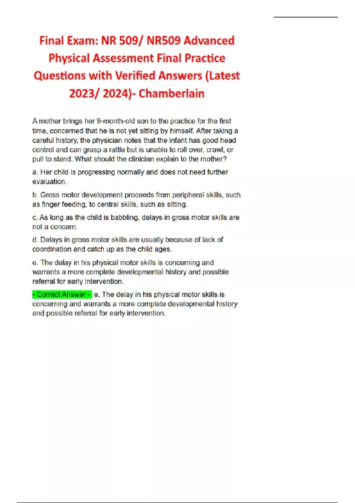 Nr 509 (NR509) Final Exam Advanced Physical Assessment | Questions and ...