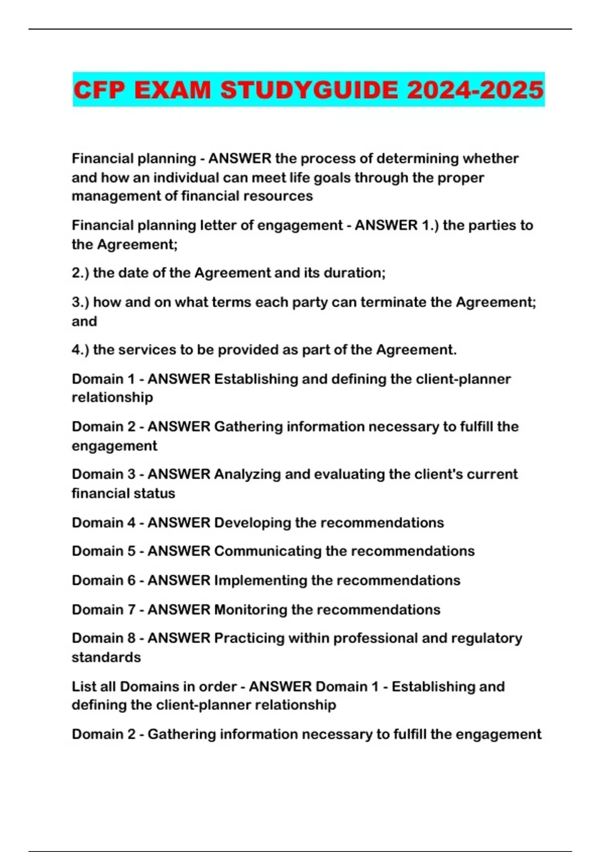 CFP EXAM STUDYGUIDE - CFP - Stuvia US