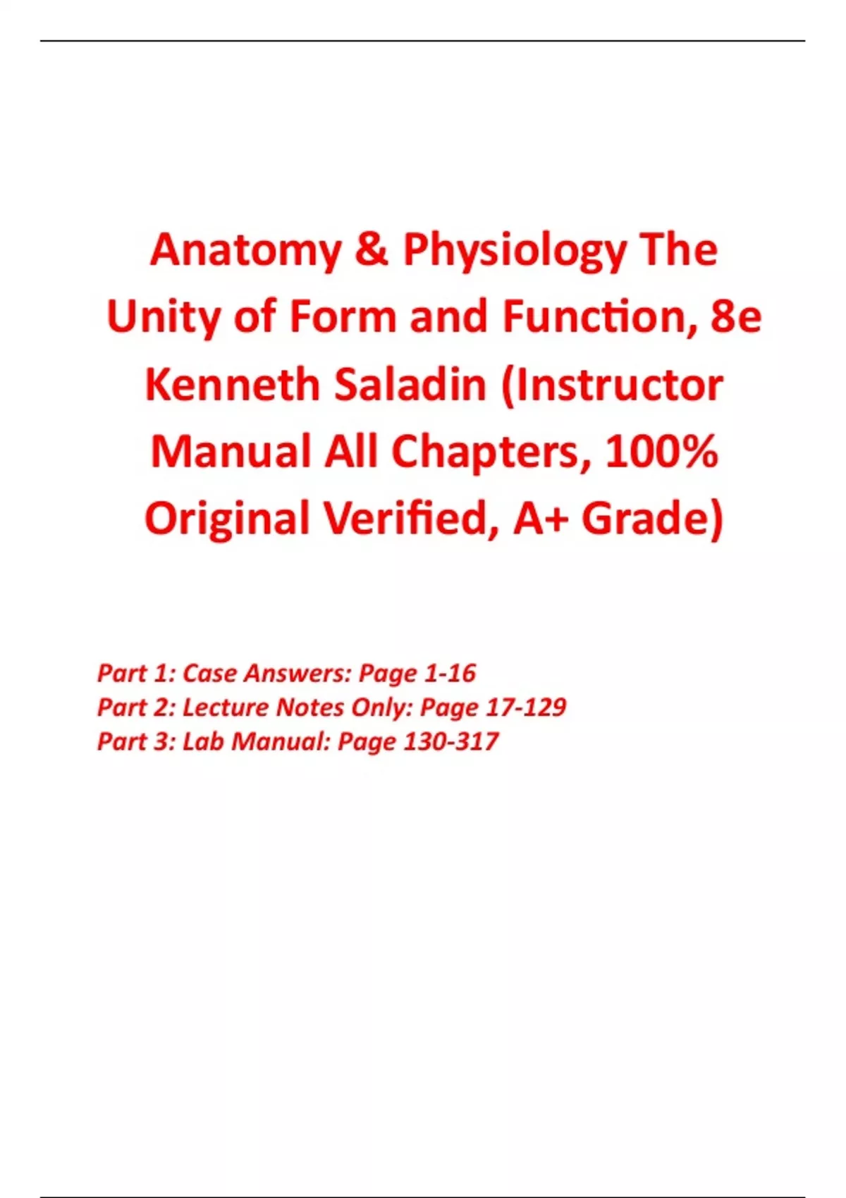 Instructor Manual for Anatomy & Physiology The Unity of Form and Function 8th Edition By Kenneth ...