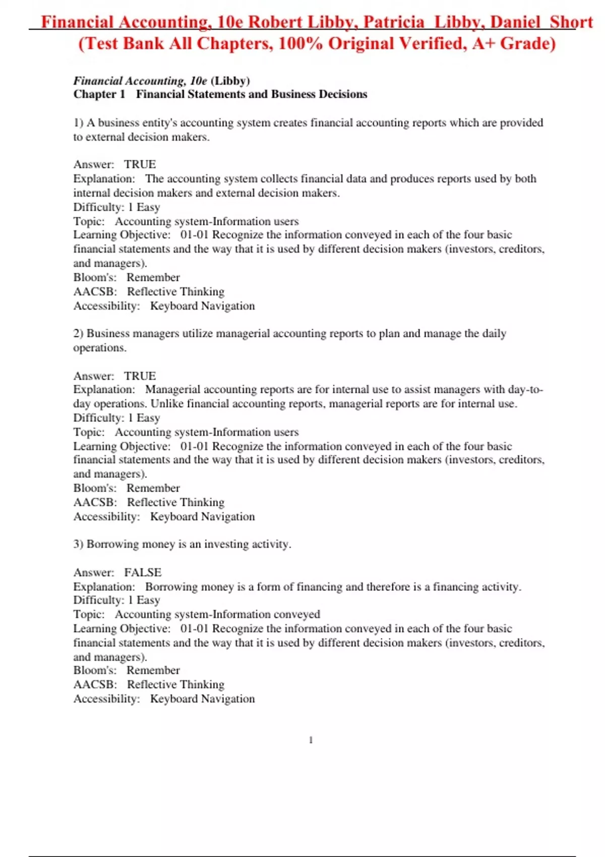 Solutions Manual With Test Bank For Financial Accounting 10th Edition