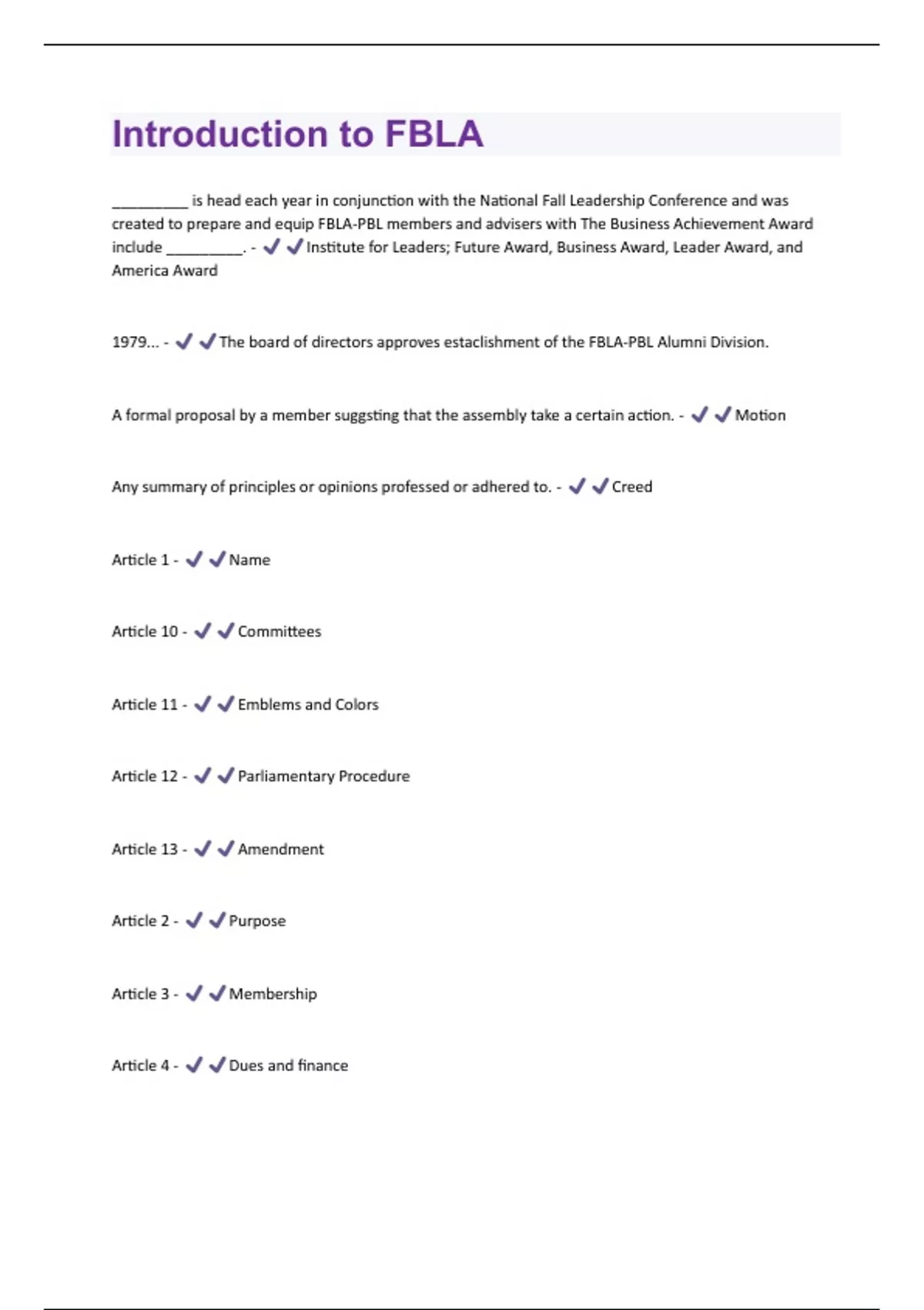 Introduction to FBLA Questions and Answers(A+ Solution guide) - FBLA ...