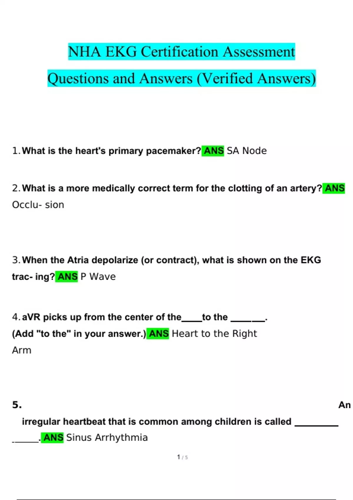 EKG NHA Exam 2024 / 2025 Expected Questions and Answers STUDY BUNDLE ...