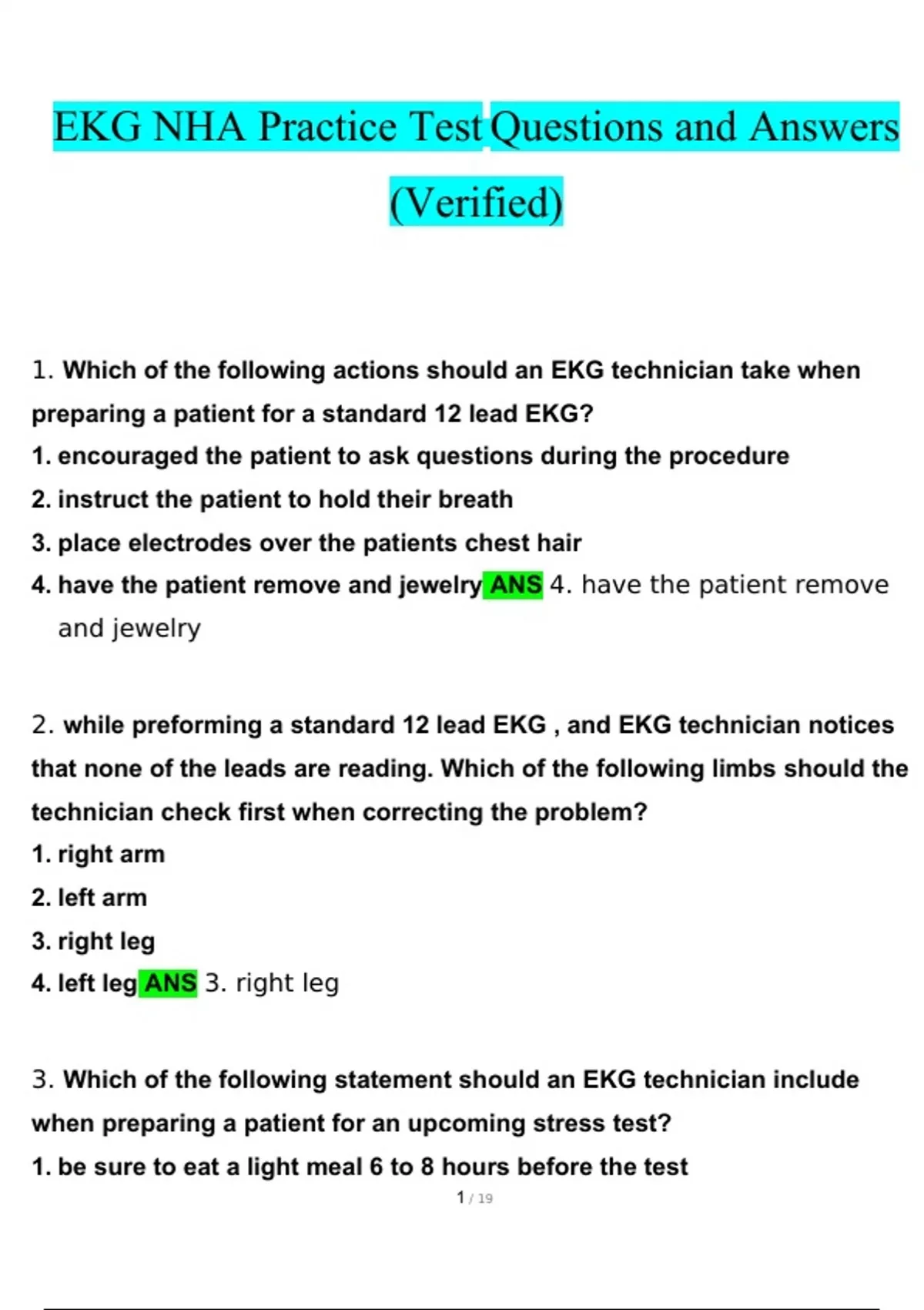 EKG NHA Practice Test Exam 2024 Expected Questions and Answers ...