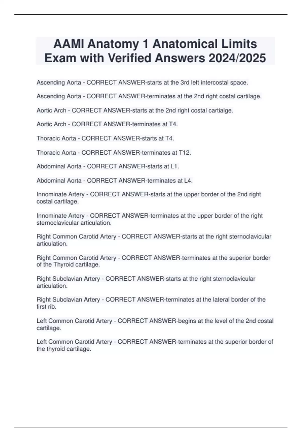 AAMI Anatomy 1 Anatomical Limits Exam with Verified Answers 2024/2025 ...