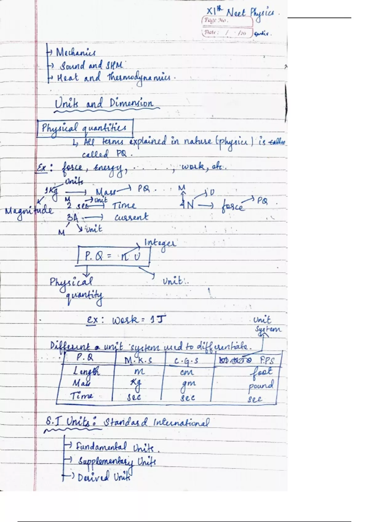 Class 11th- Unit and Dimensions Class Notes (Important PYQs included ...