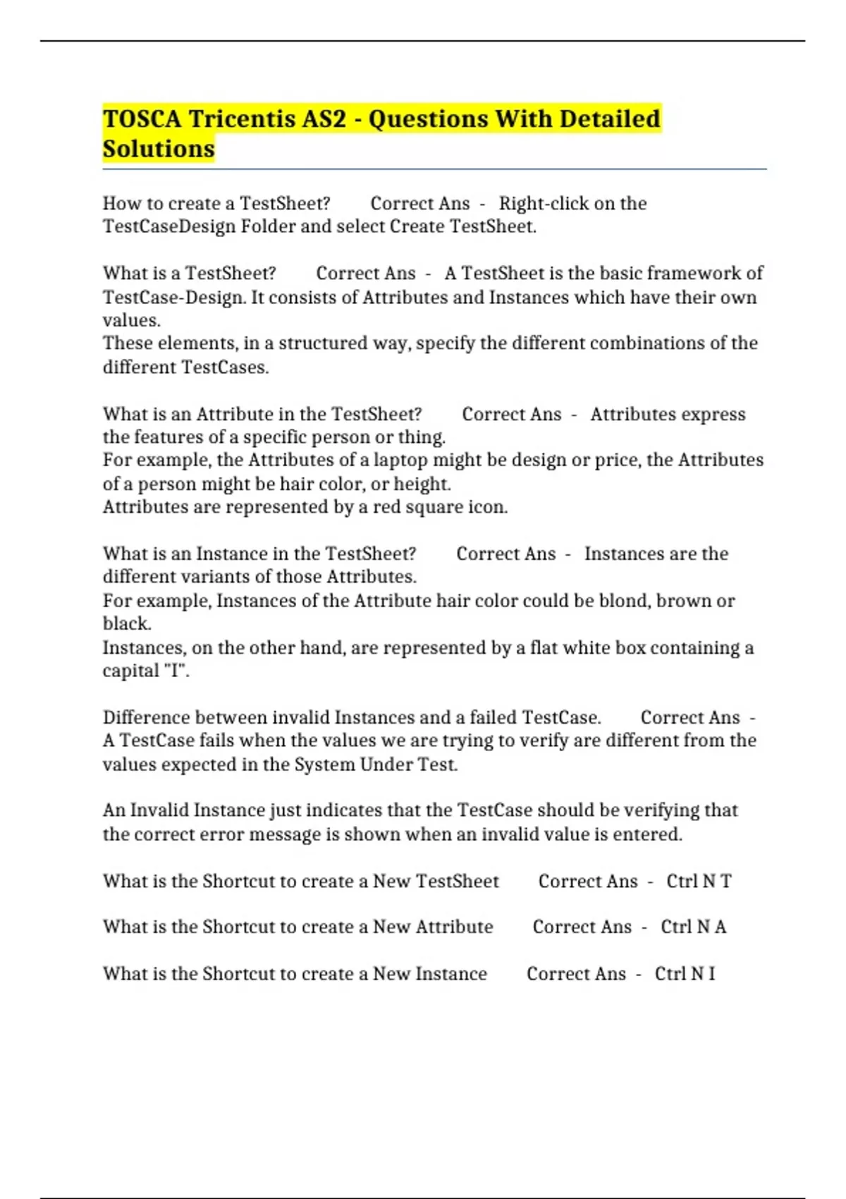 TOSCA Tricentis AS2 - Questions With Detailed Solutions - TOSCA - Stuvia US