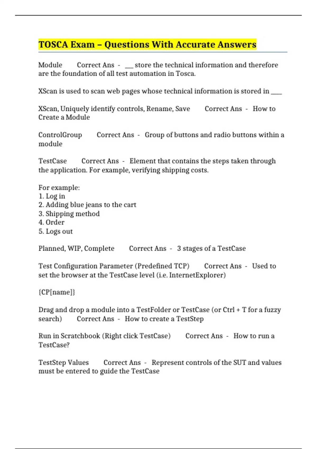 TOSCA Exam – Questions With Accurate Answers - TOSCA - Stuvia US