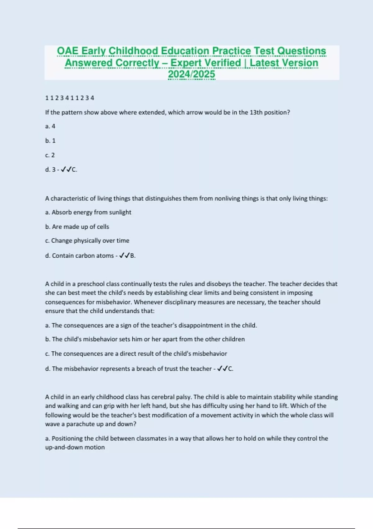 OAE Early Childhood Education Practice Test Questions Answered ...