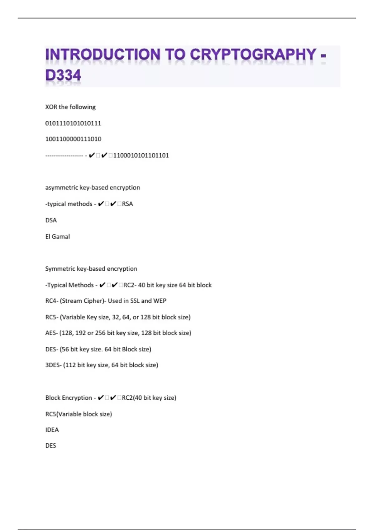 Introduction to Cryptography - D334|250 Questions With Well And Correct Answers| Verified|31 ...