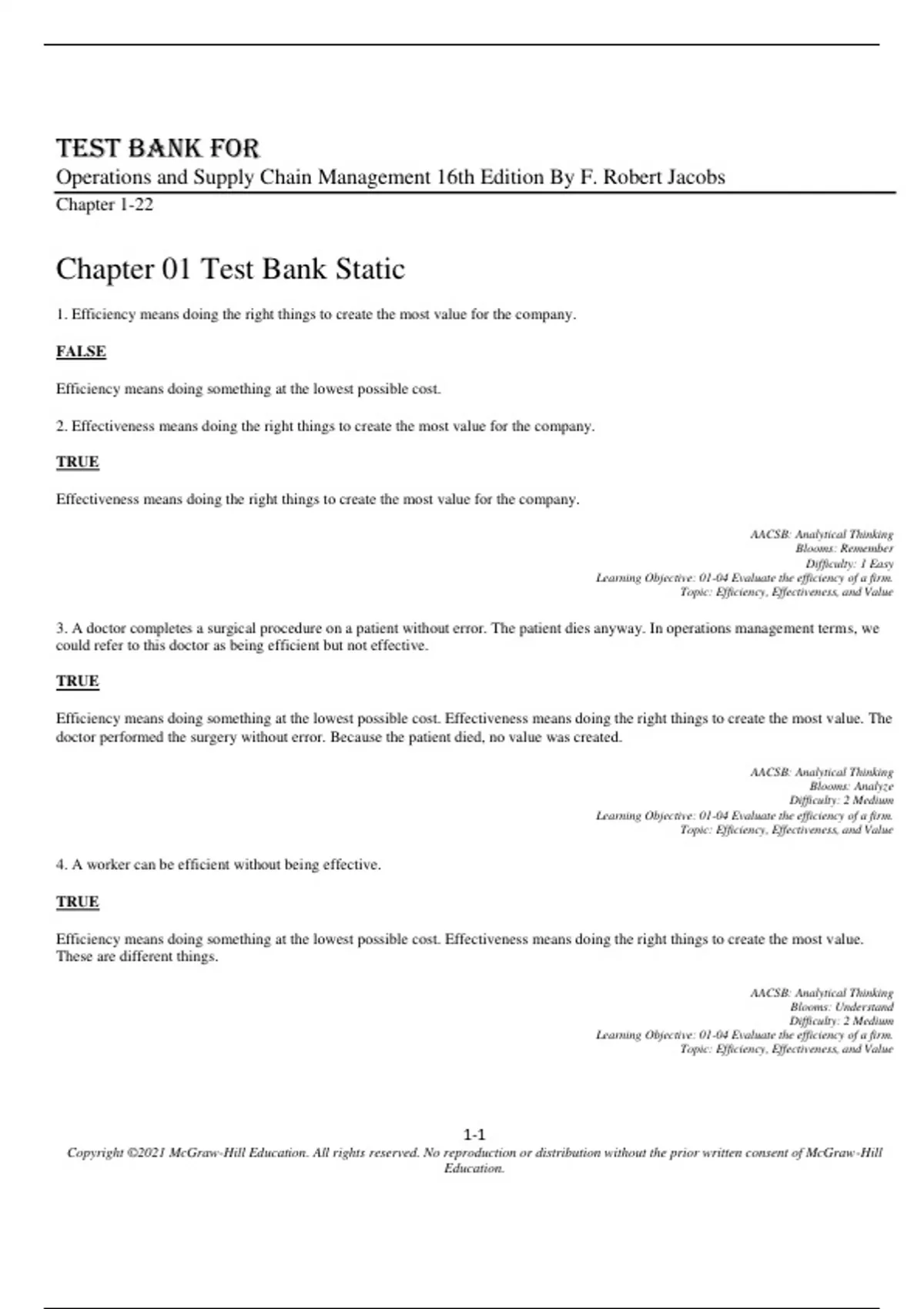Test Bank for Operations and Supply Chain Management 16th Edition By F ...