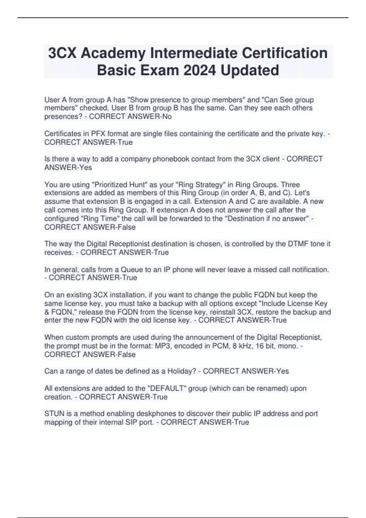 3CX Academy Intermediate Certification Basic Exam 2024 Updated - 3CX ...