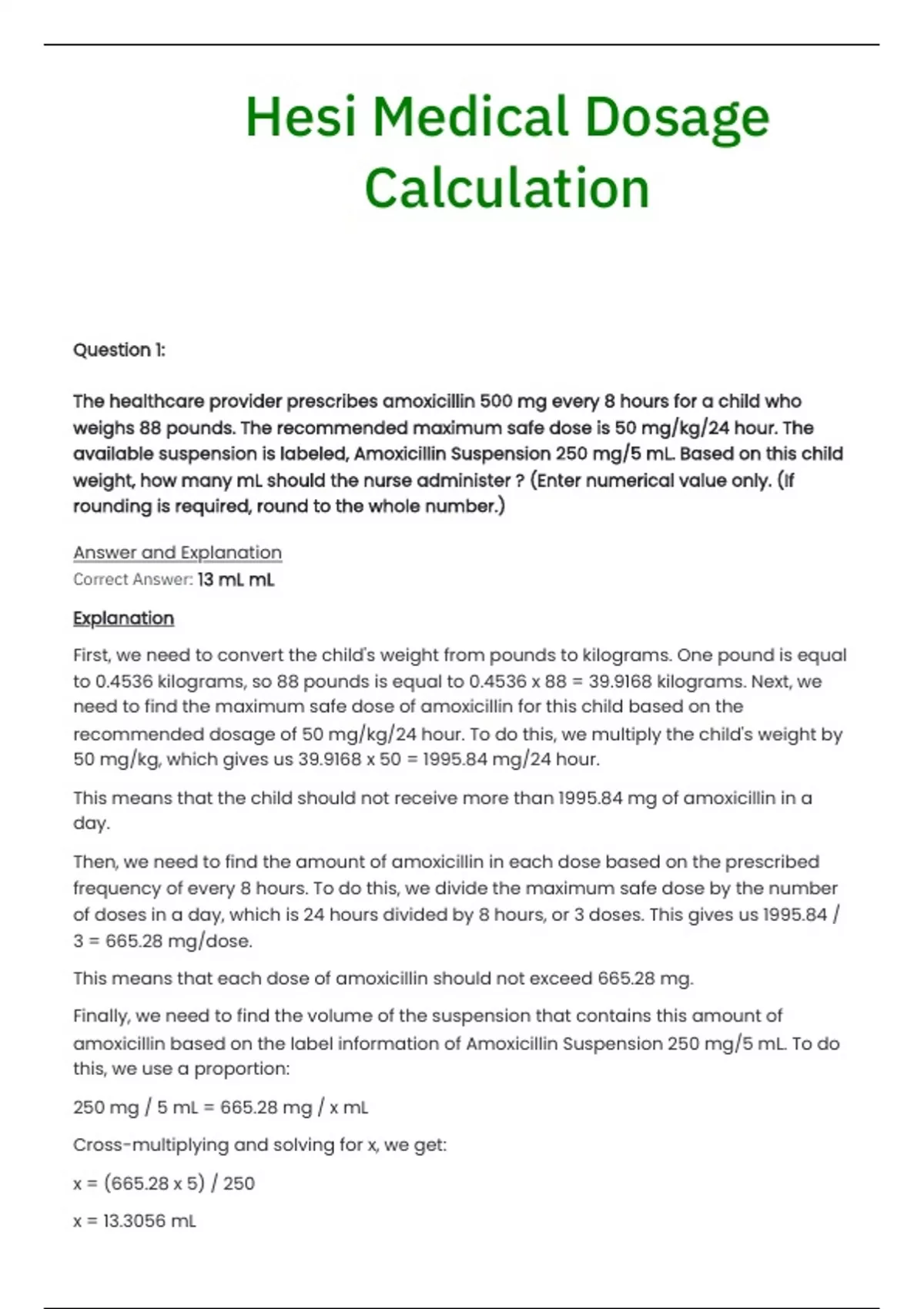 Hesi Medical Dosage Calculation questions with complete solutions - Rn ...