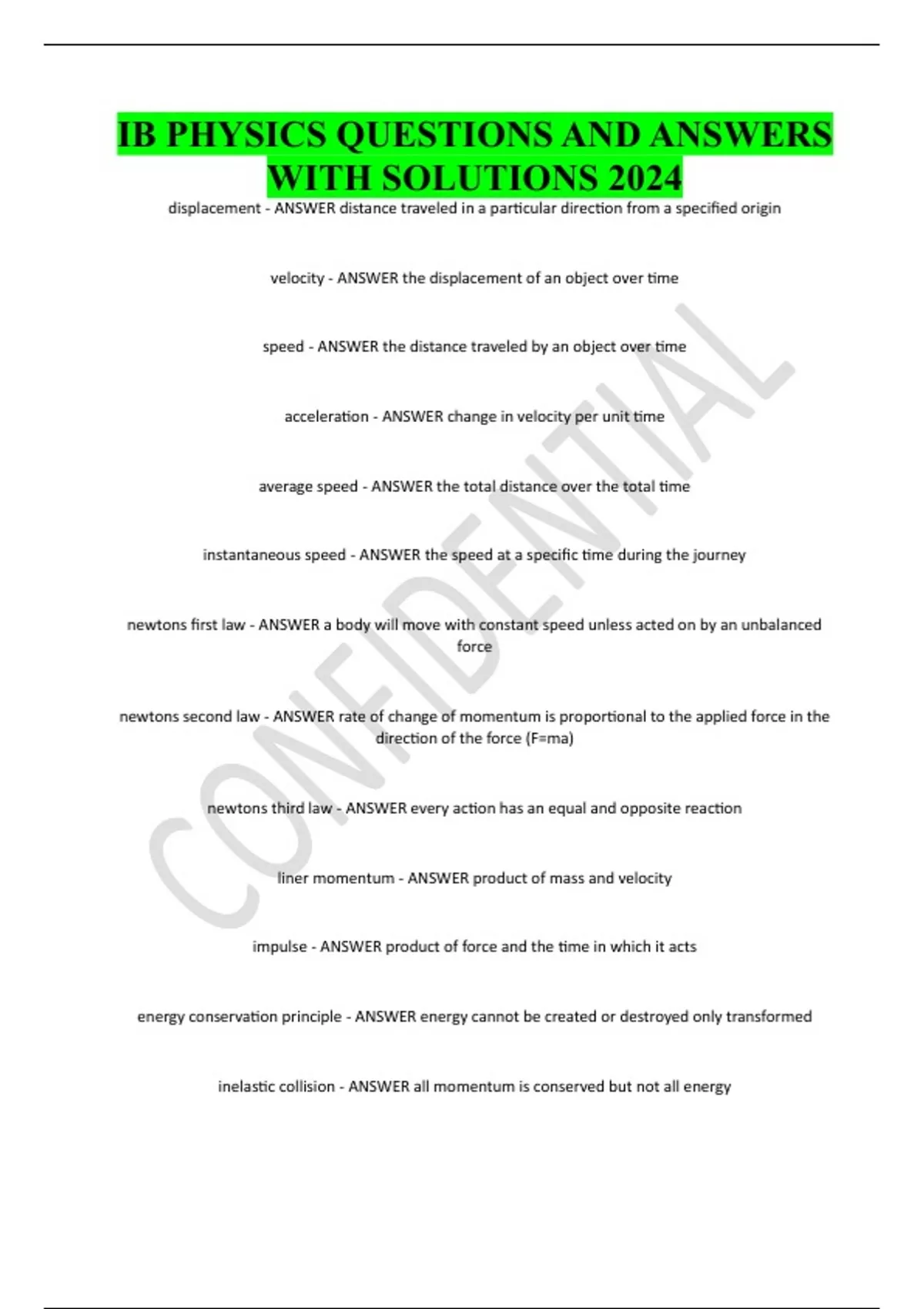 IB PHYSICS QUESTIONS AND ANSWERS WITH SOLUTIONS 2024 - IBE - Stuvia US