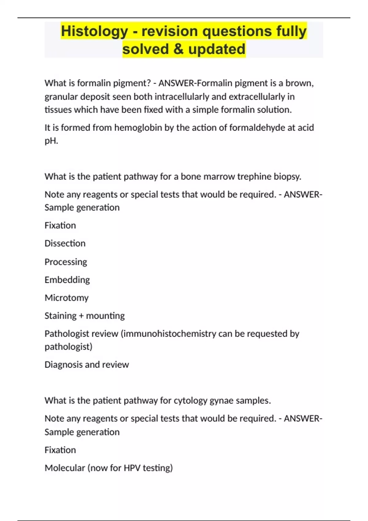 Histology - revision questions fully solved & updated - Histotechnology ...