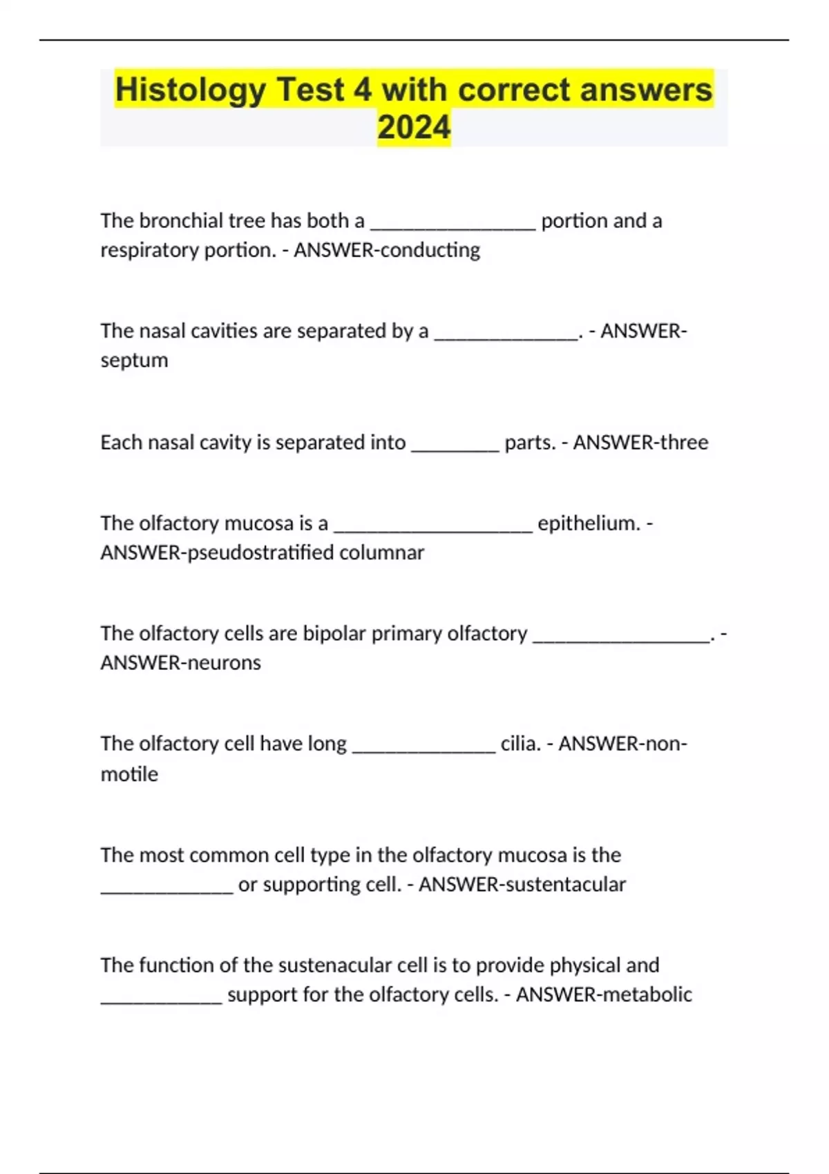 Histology Test 4 with correct answers 2024 - Histotechnology - Stuvia US