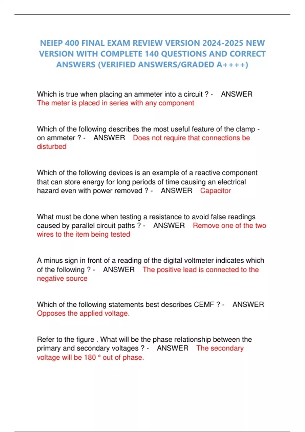 NEIEP 400 FINAL EXAM REVIEW VERSION NEW VERSION WITH COMPLETE 140 ...