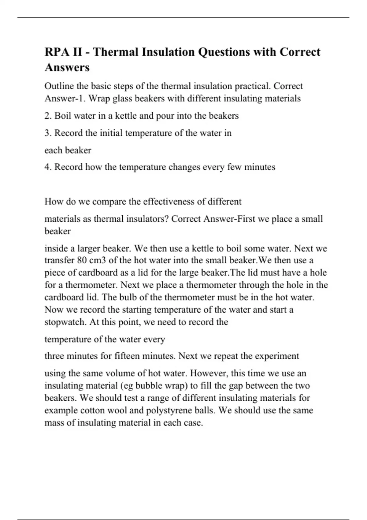 RPA II - Thermal Insulation Questions with Correct Answers - RPA - Stuvia US