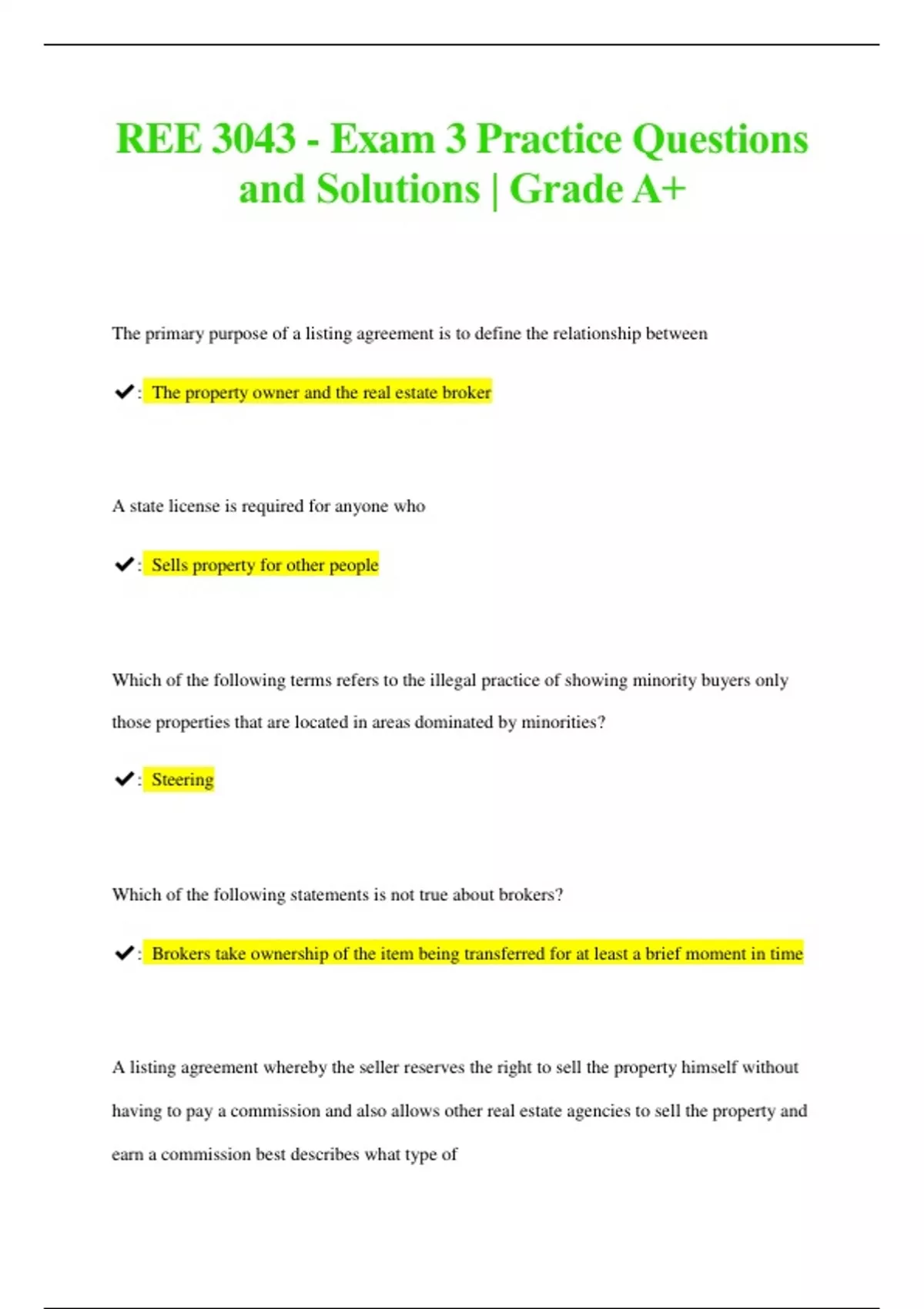 REE 3043 - Exam 3 Practice Questions and Solutions | Grade A+ - Real ...