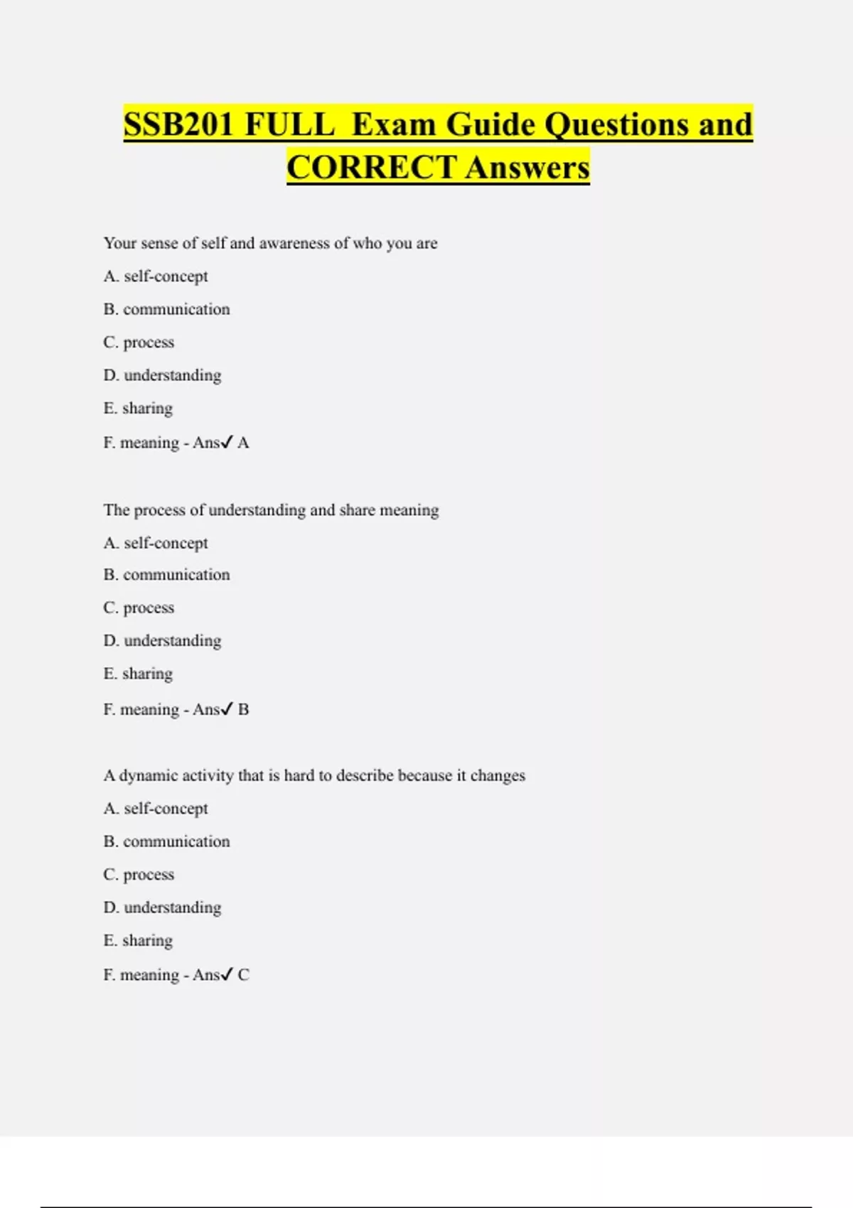 SSB201 FULL Exam Guide Questions and CORRECT Answers - SSB201 FULL - Stuvia US