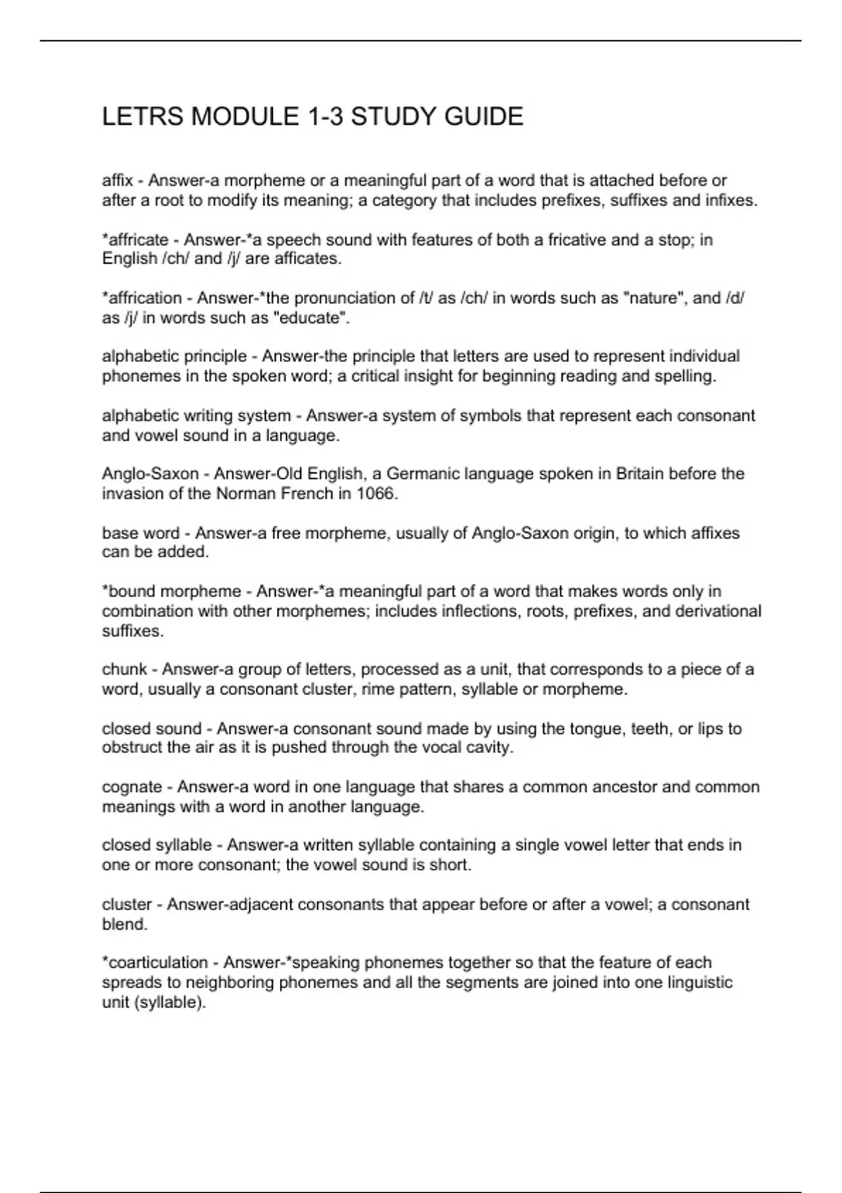 LETRS MODULE 1-3 STUDY GUIDE - LETRS - Stuvia US
