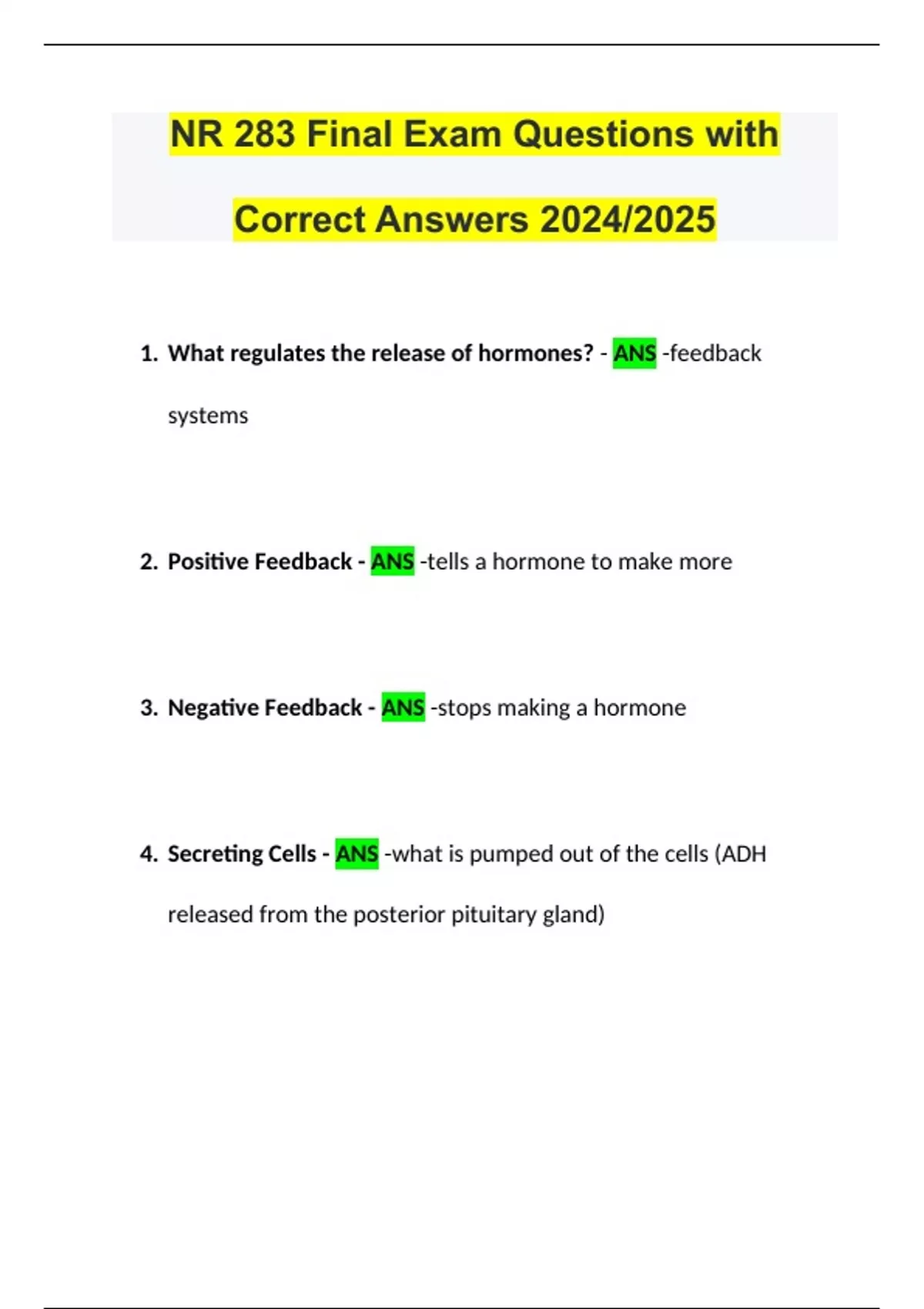 NR283/ NR 283 ALL FINAL EXAMs: (NEW 2025/ 2026 UPDATE) PATHOPHYSIOLOGY ...