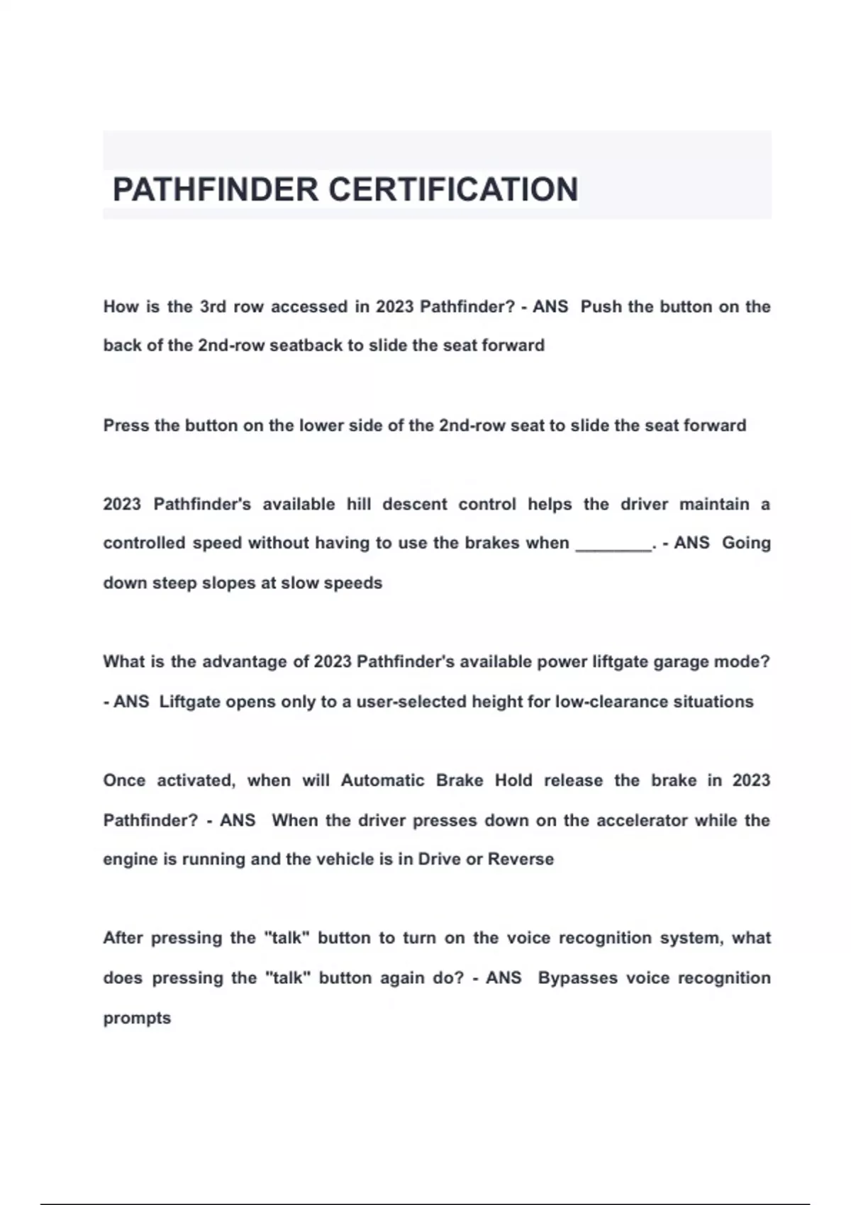 PATHFINDER CERTIFICATION QUESTIONS & ANSWERS 2024 ( A+ GRADED 100% ...