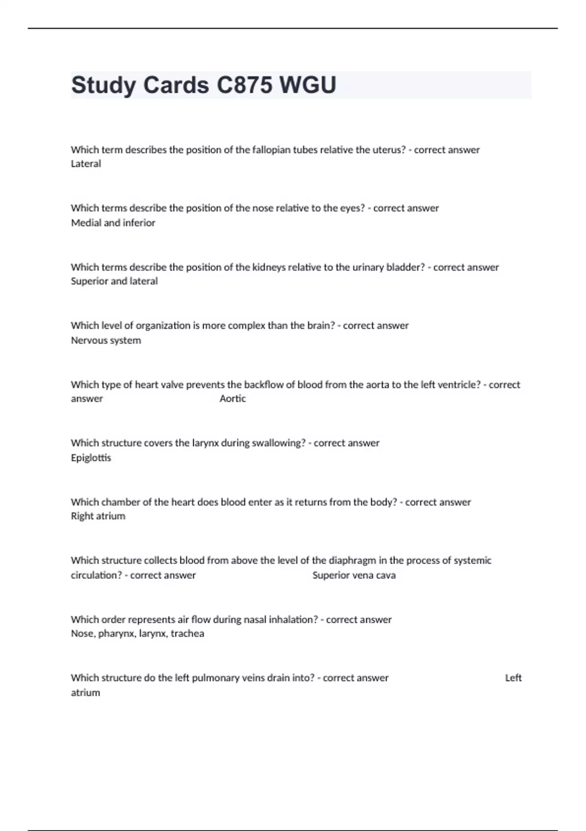 Study Cards C875 WGU Questions With All Complete And Verified Solution ...