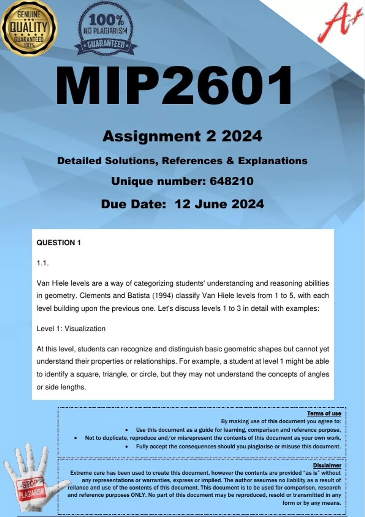 MIP2601 Assignment 2 (COMPLETE ANSWERS) 2024 - 12 June 2024 ...