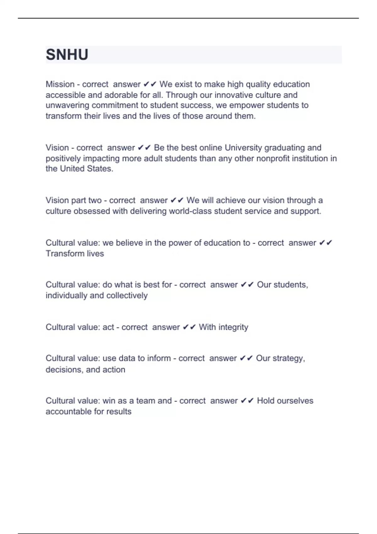 SNHU Questions with complete solution - SNHU - Stuvia US