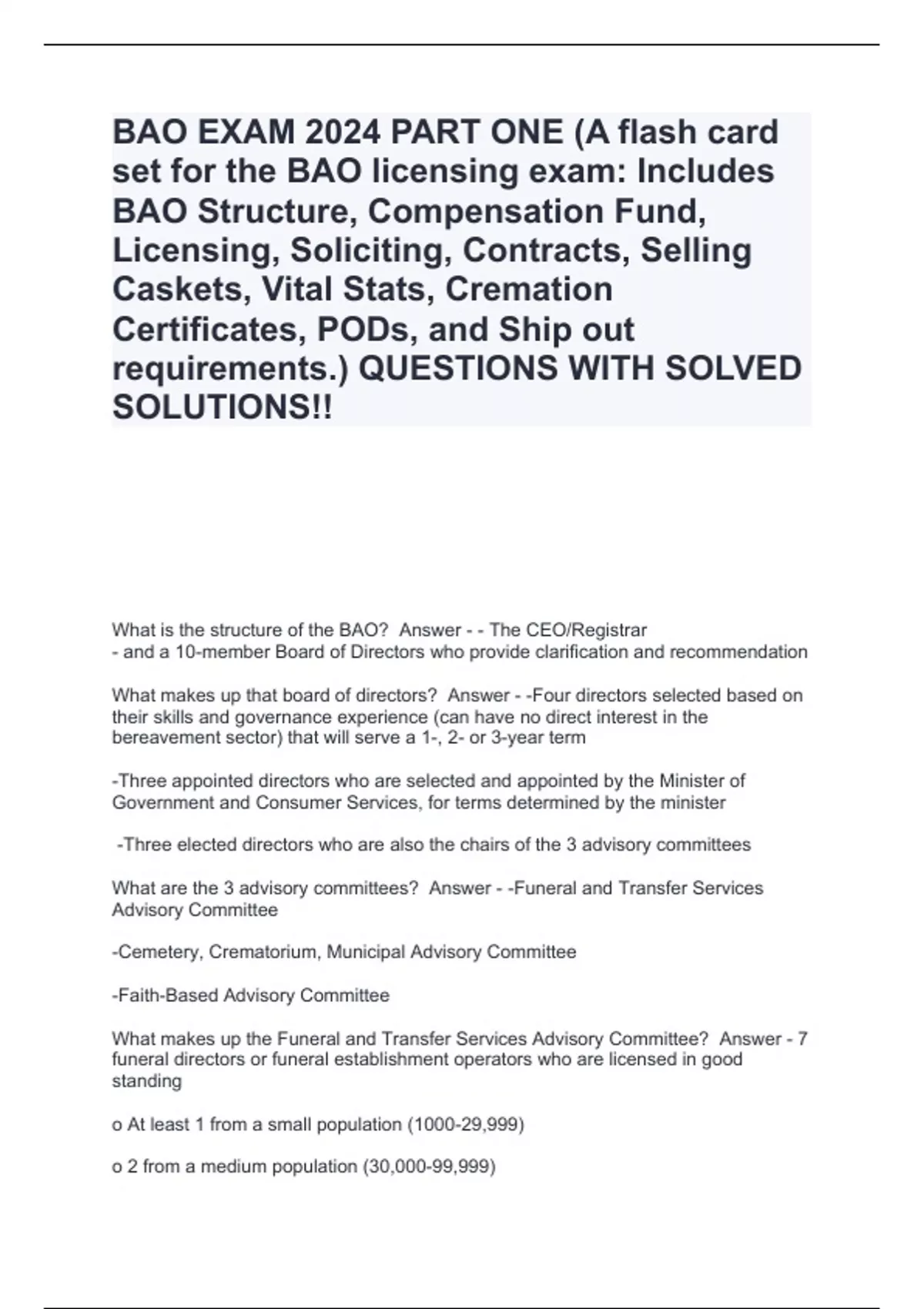 BAO EXAM 2024 PART ONE (A flash card set for the BAO licensing exam ...