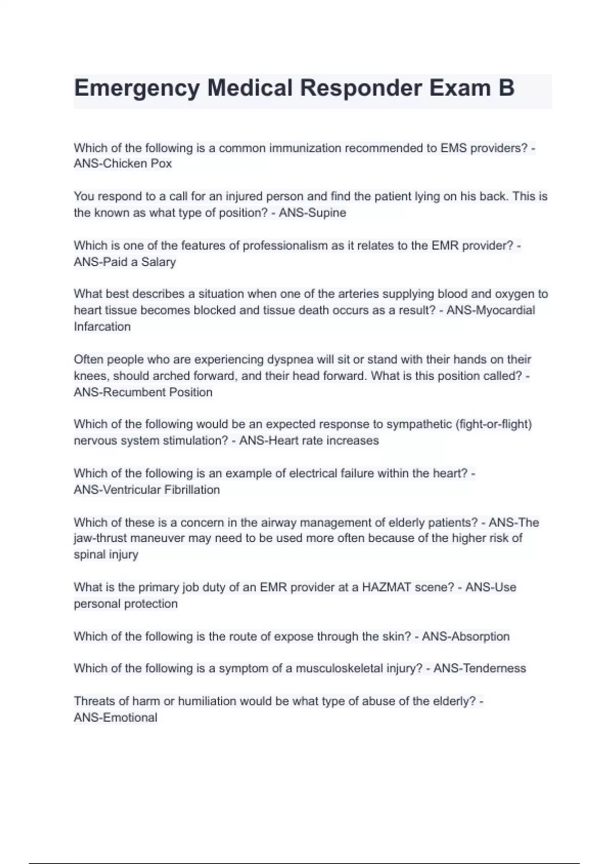 Emergency Medical Responder Exam B - WGU - D080_ FVC1 Enhanced Study ...