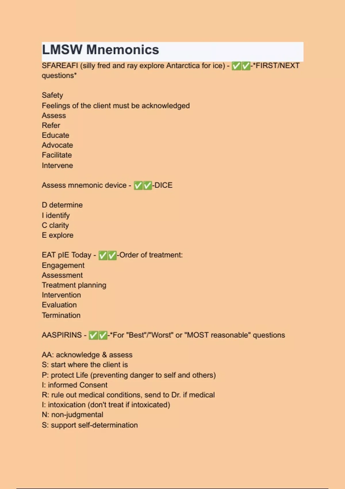 LMSW Mnemonics 2024 - CFP Insurance Module 4 - Stuvia US
