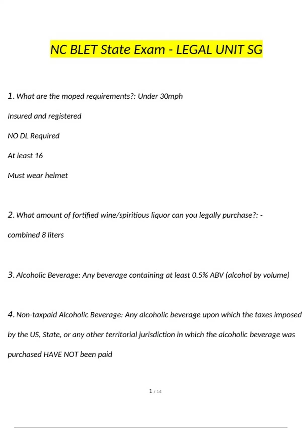 NC BLET State Exam - LEGAL UNIT SG Questions and Answers (2024 / 2025 ...