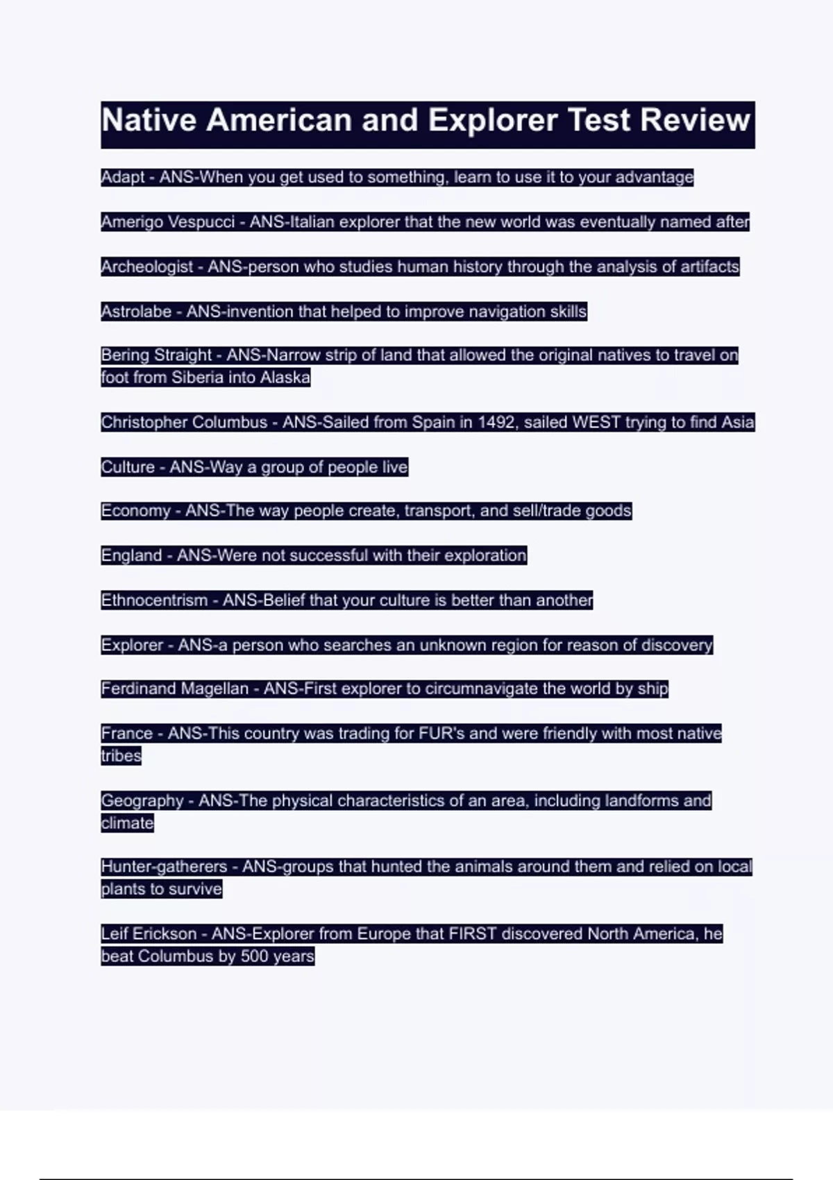 Native American and Explorer Test Review - Med-Surg Certification ...