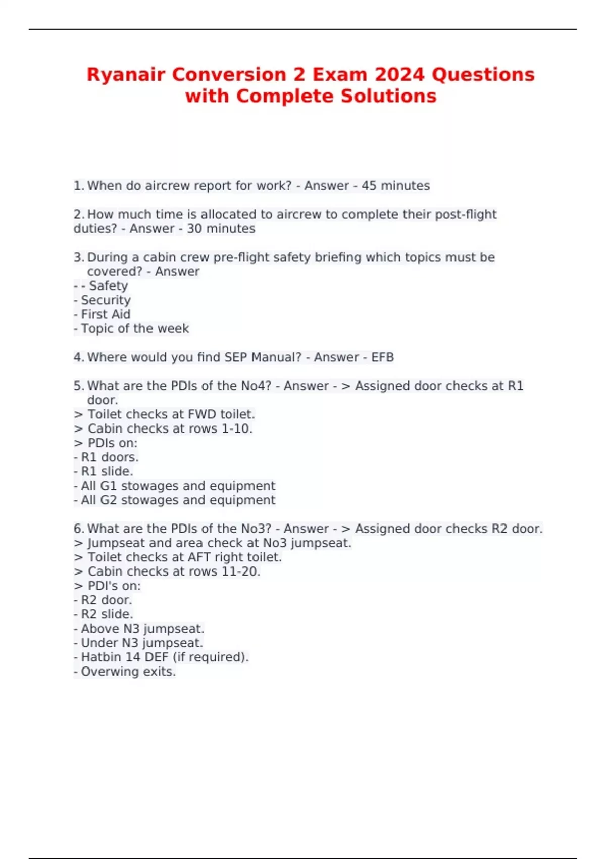 Ryanair Conversion 2 Exam 2024 Questions with Complete Solutions - Ryanair - Stuvia US