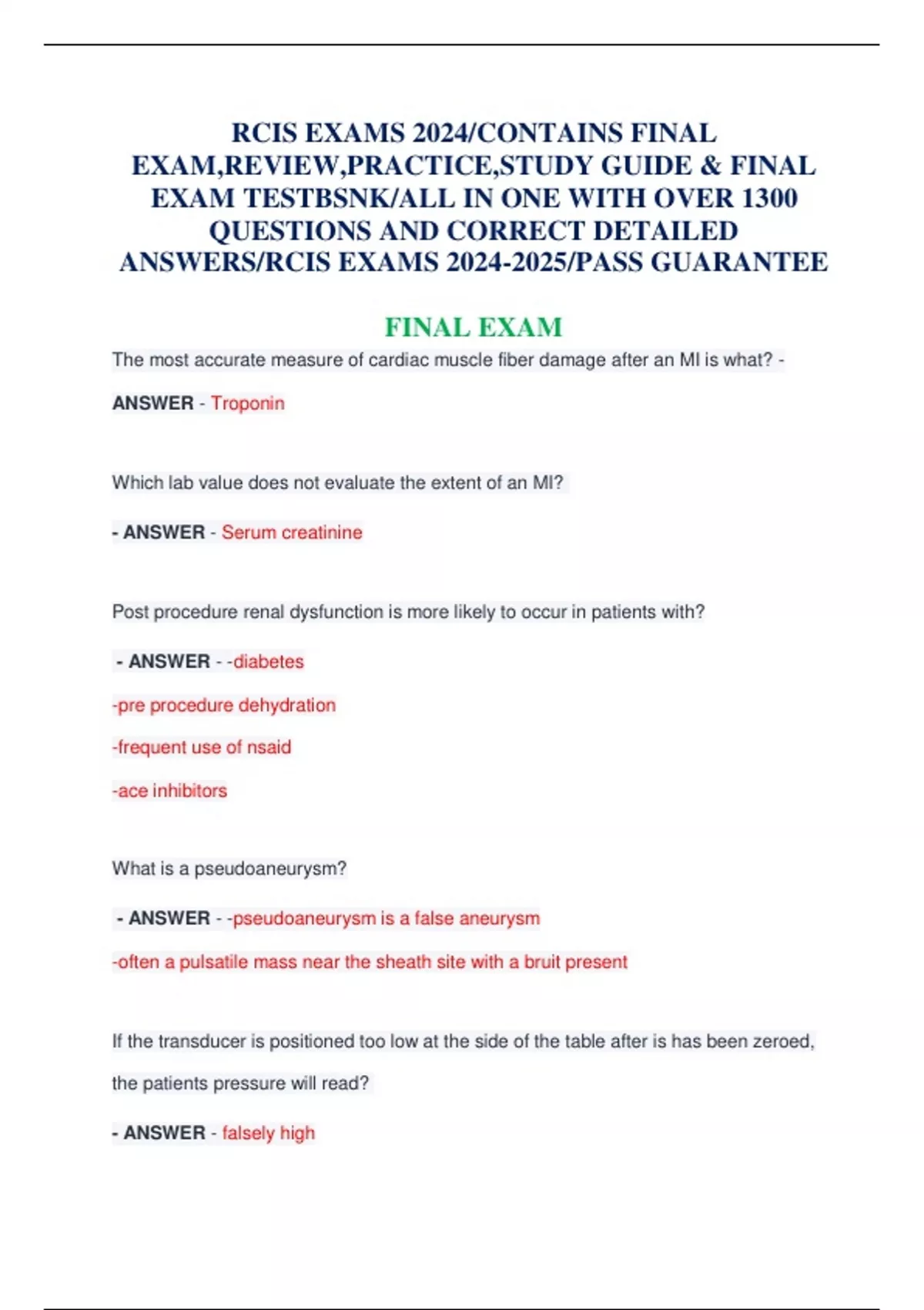 RCIS EXAMS 2024/CONTAINS FINAL EXAM,REVIEW,PRACTICE,STUDY GUIDE & FINAL ...