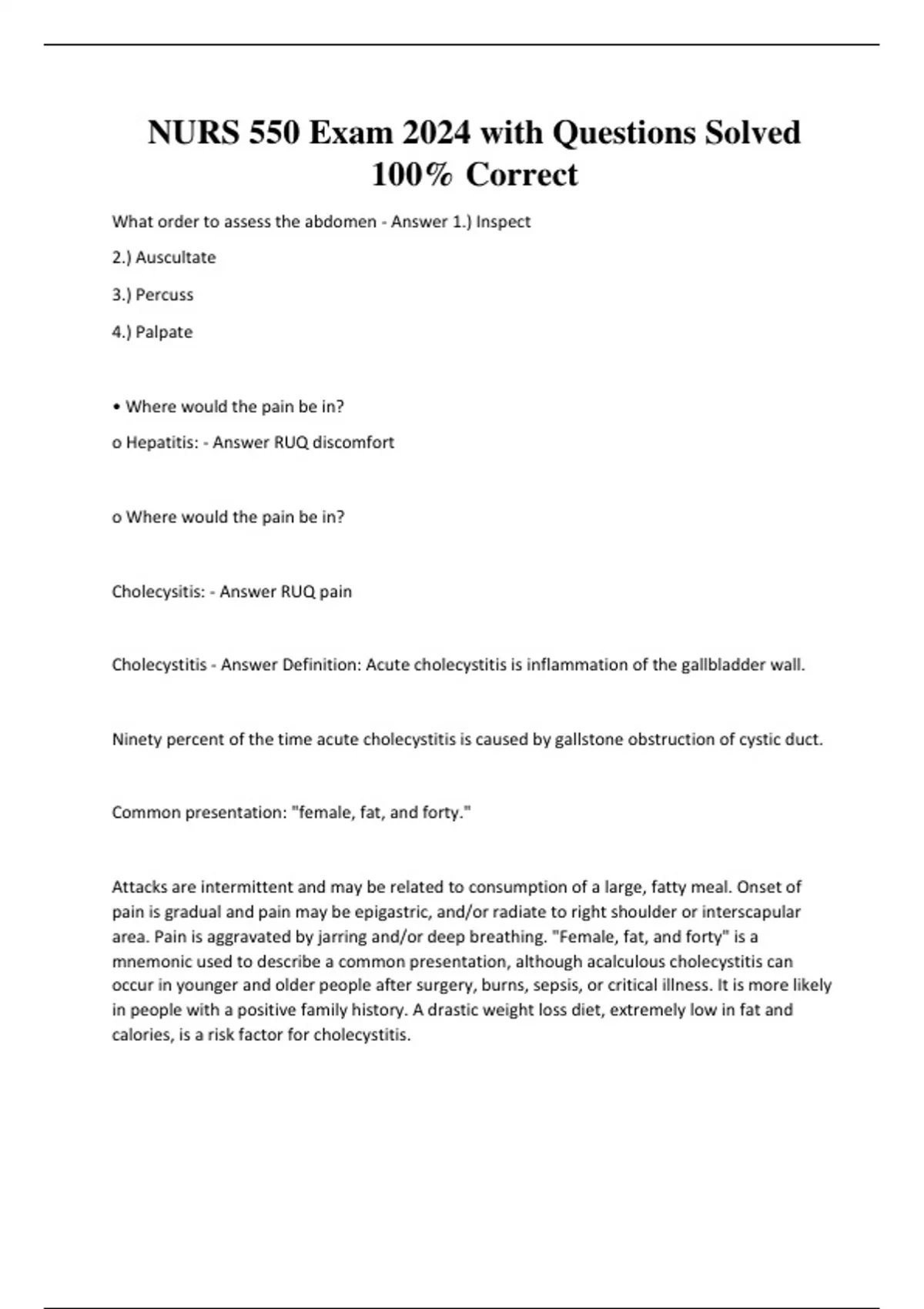 NURS 550 Exam 2024 with Questions Solved 100% Correct - NUR 550 - Stuvia US