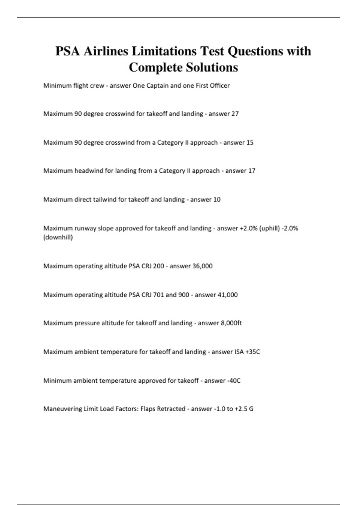 PSA Airlines Limitations Test Questions with Complete Solutions - PSA ...