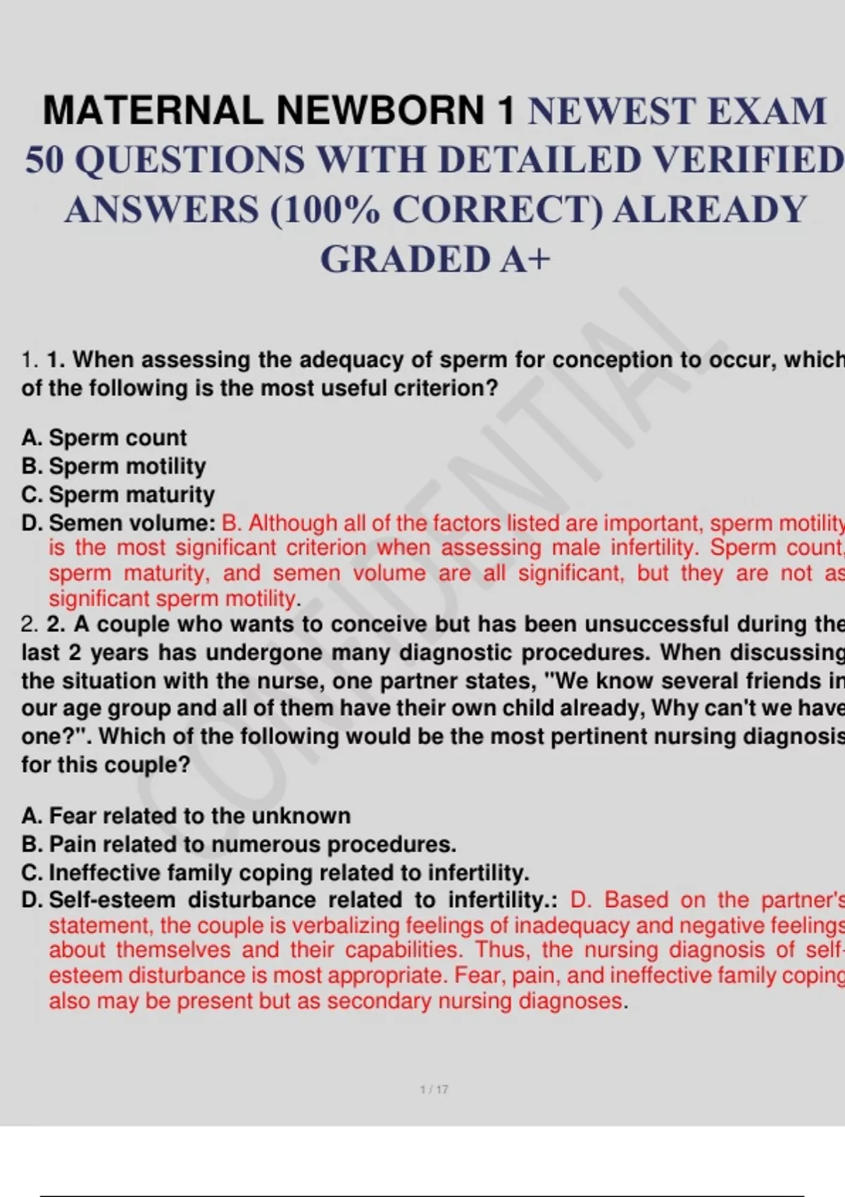 ATI MATERNAL NEWBORN 1 NEWEST EXAM 50 QUESTIONS WITH DETAILED VERIFIED ...