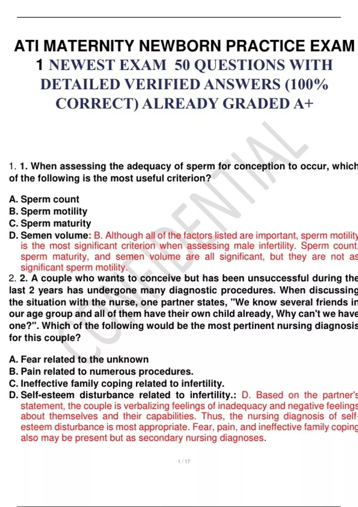 ATI MATERNITY NEWBORN PRACTICE EXAM 1 NEWEST EXAM 50 QUESTIONS WITH ...