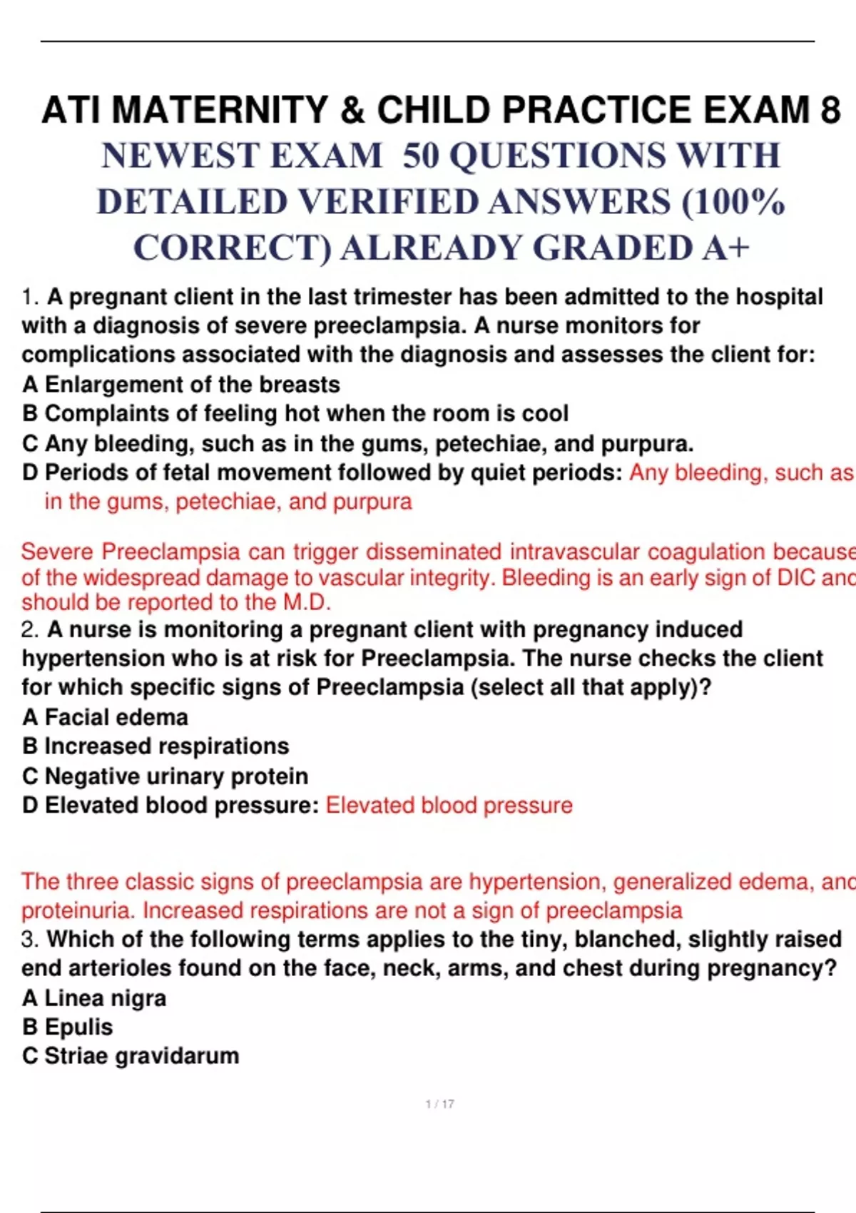 ATI MATERNITY & CHILD PRACTICE EXAM 8 NEWEST EXAM 50 QUESTIONS WITH ...