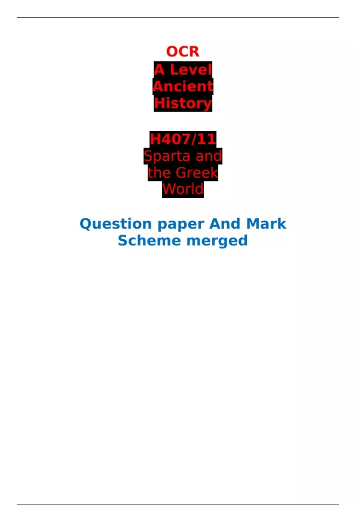 OCR A Level Ancient History H407/11 Sparta and the Greek World Question ...