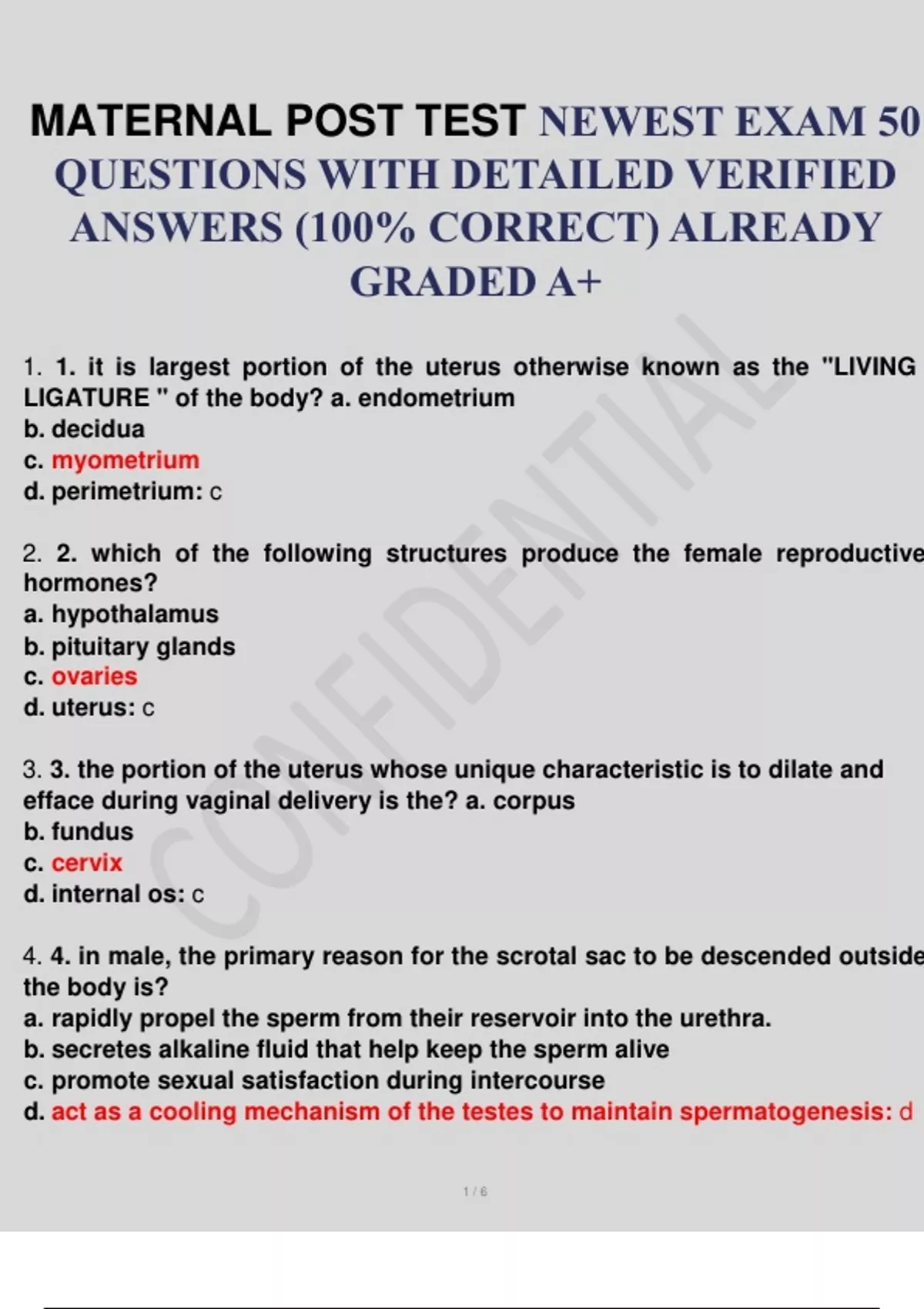 MATERNAL POST TEST NEWEST EXAM 50 QUESTIONS WITH DETAILED VERIFIED ...