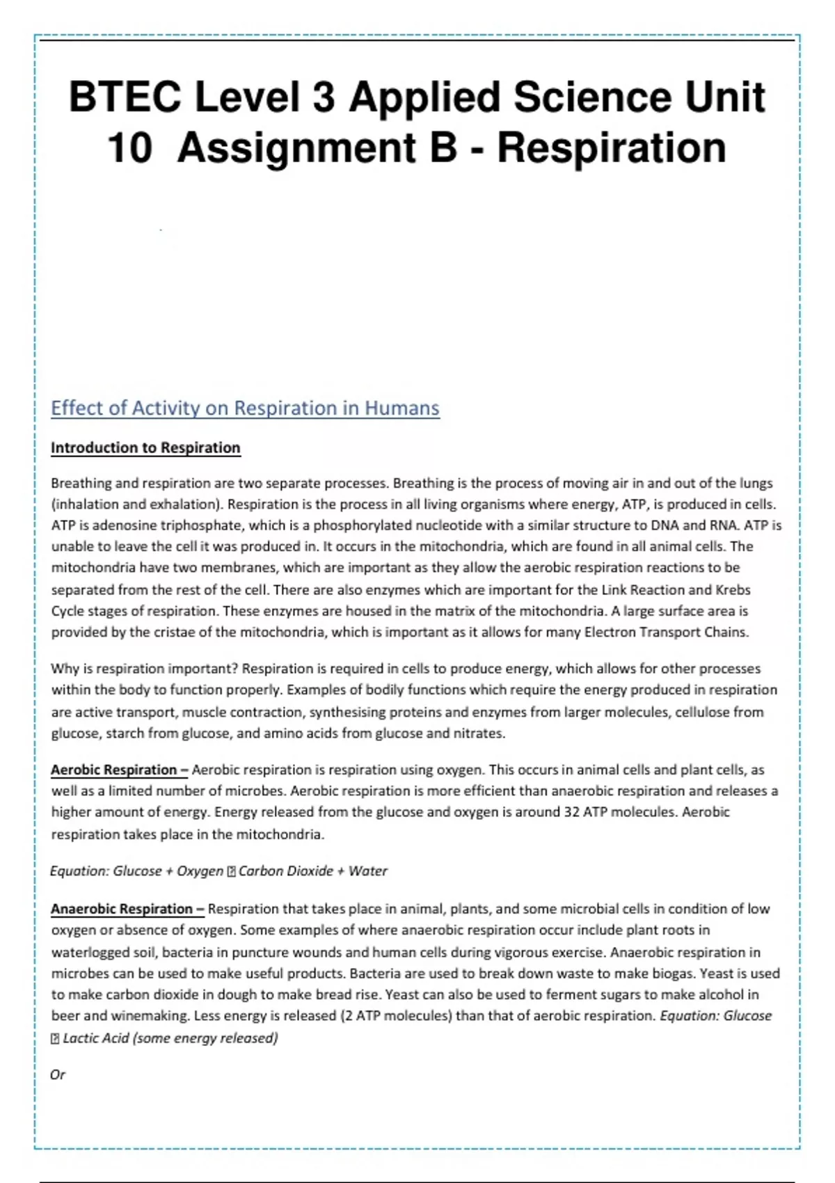 Btec Level 3 Applied Science Unit 10 Assignment C Distinction Level Btec Level 3 Applied